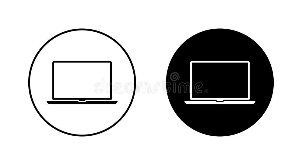 Laptop Computer Icon on Black Circle. Notebook Sign Symbol Stock Vector ...