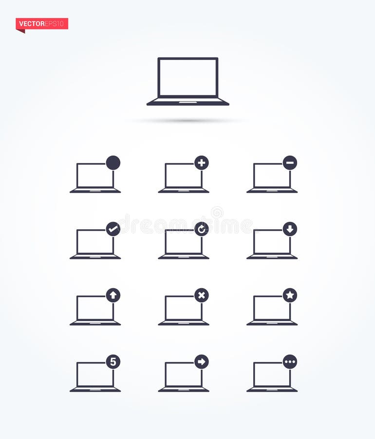 Laptop Computer Icon Set stock vector. Illustration of monitor - 198484753
