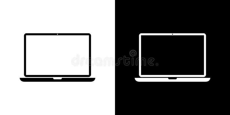 Laptop Computer Icon on White and Black Background. Notebook Symbol ...