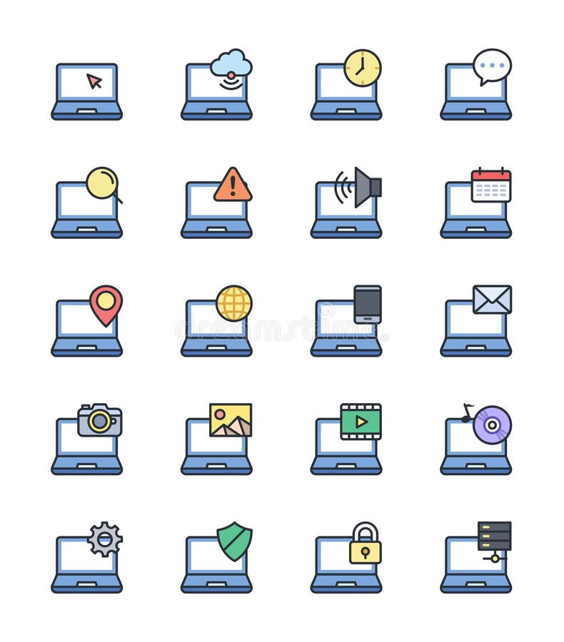 Laptop Computer Icons, Color Set - Vector Illustration Stock Vector ...