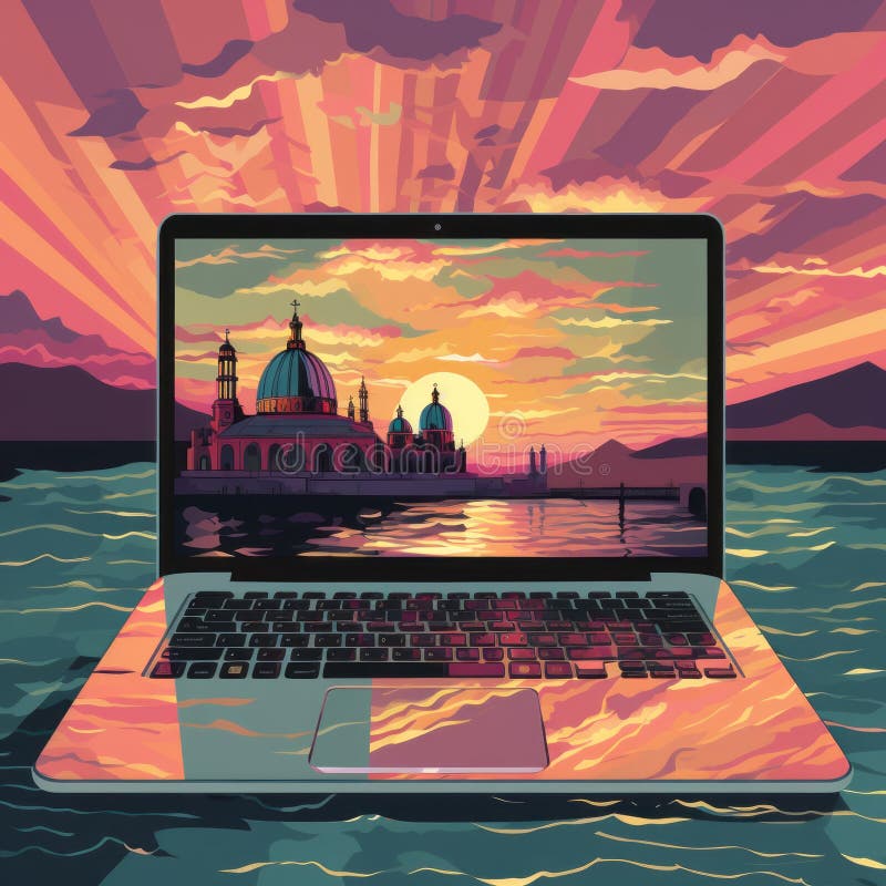 A Laptop Computer with an Image of Venice on the Screen Stock ...