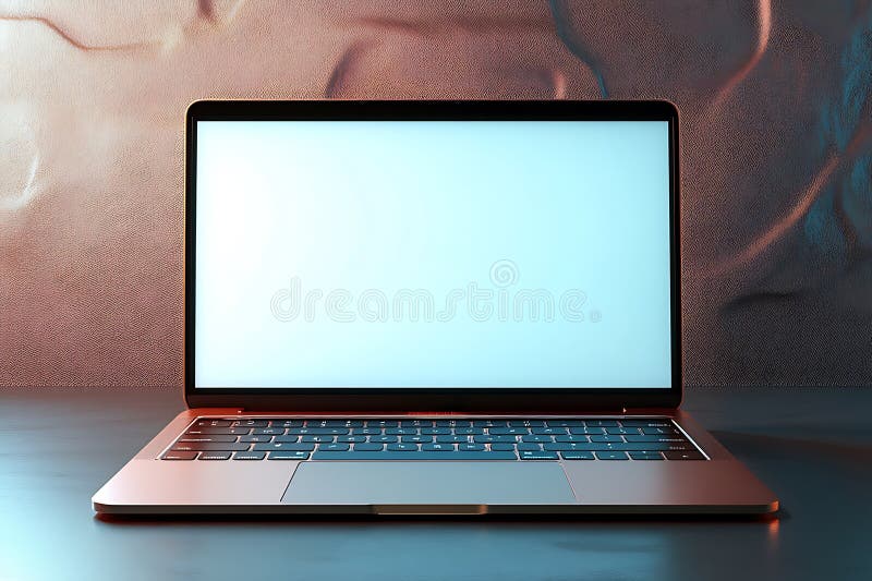 Laptop Computer Isolated with Blank White Screen Display on Table ...