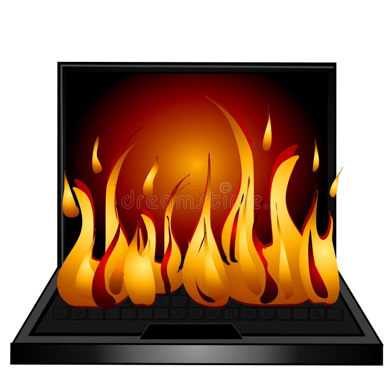 Laptop Computer Keyboard Fire Stock Illustration - Illustration of ...