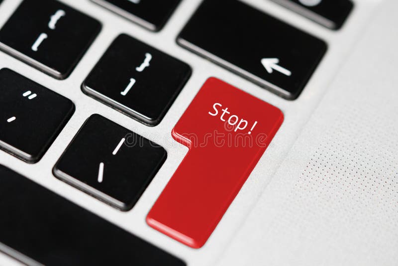 Laptop Computer Keyboard with `Stop!` Button Stock Image - Image of ...