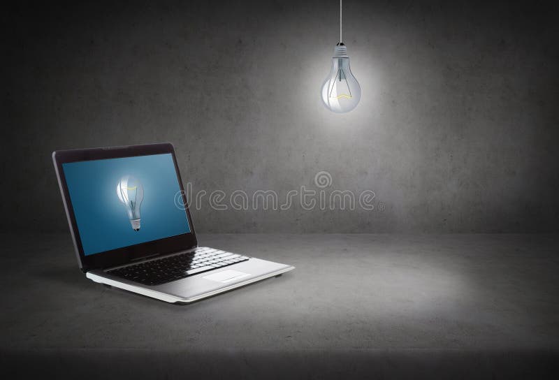 Laptop Computer with Light Bulb on Screen Stock Photo - Image of ...