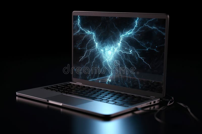Laptop Computer with the Lightning Stock Illustration - Illustration of ...