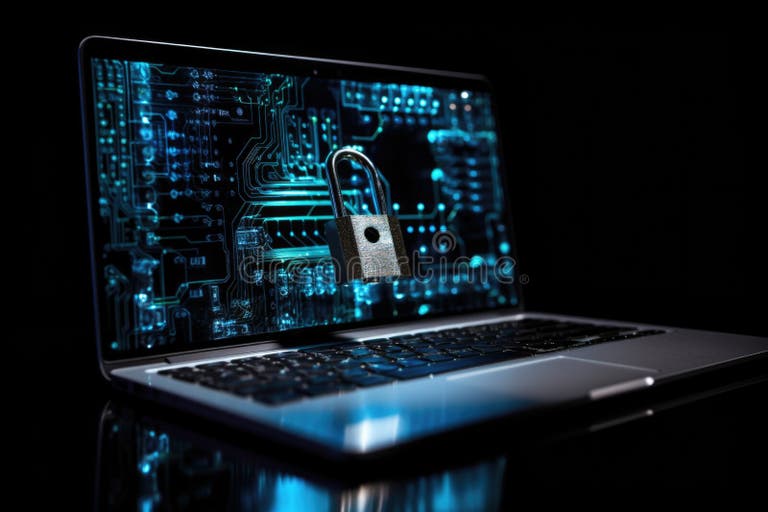 A Laptop Computer with a Lock on the Screen. Suitable for Concepts ...