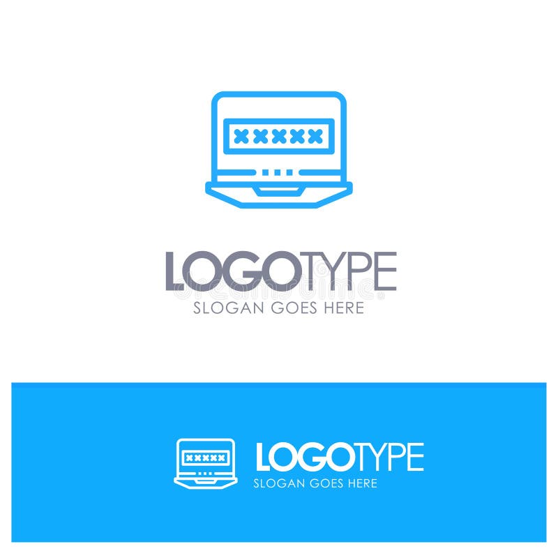 Laptop, Computer, Lock, Security Blue Outline Logo Place for Tagline ...