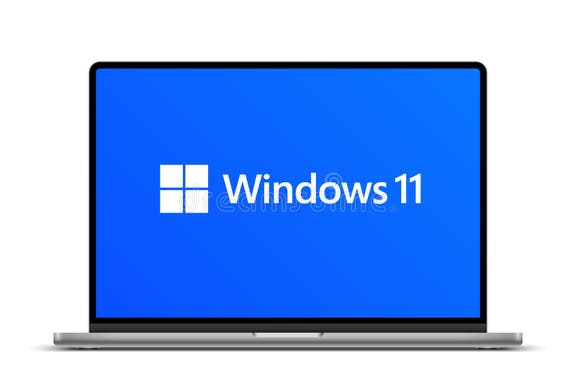 Laptop Computer with Logo of Windows 11 Operating System on Blue Screen ...