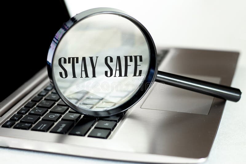 Laptop Computer with Magnifying Glass, Concept of Search. Stay Safe ...