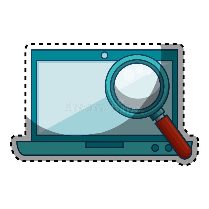 Laptop Computer with Magnifying Glass Isolated Icon Stock Vector ...
