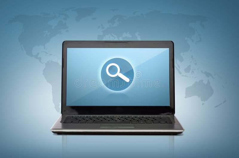 Laptop Computer with Magnifying Glass on Screen Stock Image - Image of ...