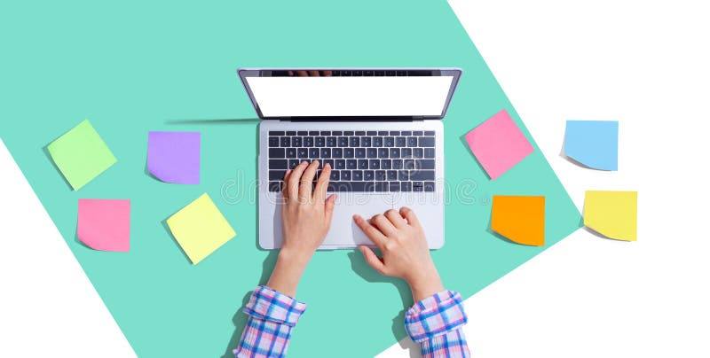 Laptop Computer with Many Sticky Notes Stock Photo - Image of financial ...