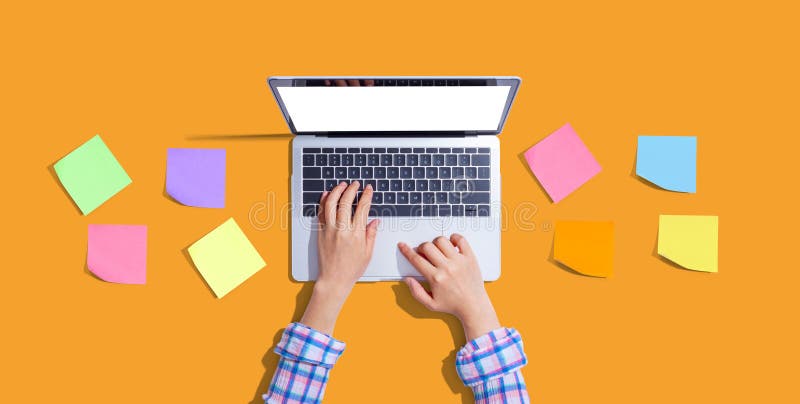 Laptop Computer with Many Sticky Notes Stock Photo - Image of flatlay ...