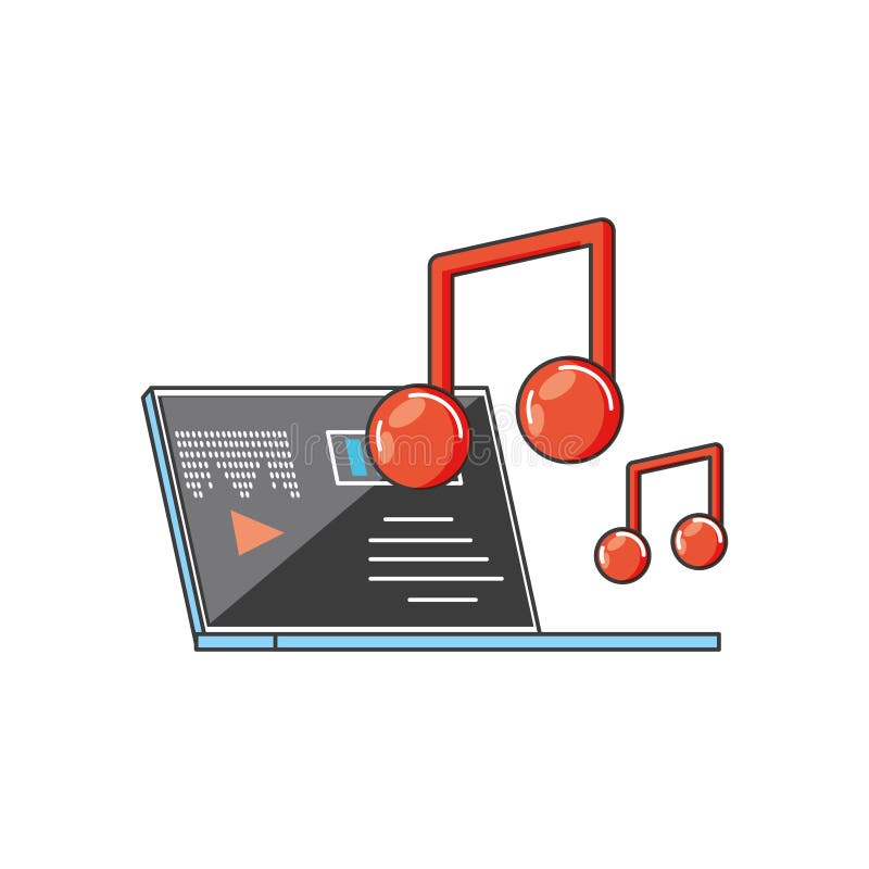 Laptop Computer with Media Player and Music Notes Stock Illustration ...