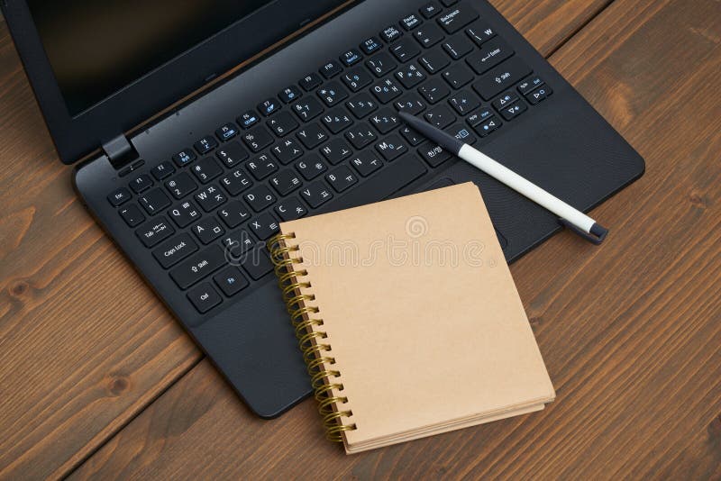 Laptop Computer and Memo Note with Ballpoint Pen Stock Photo - Image of ...