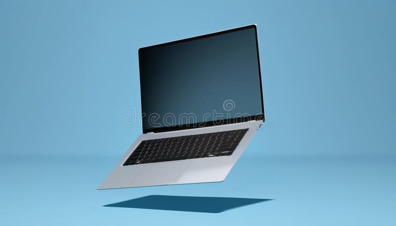 Laptop Computer Mockup with Black Empty Screen, Aluminum Body. 3D ...