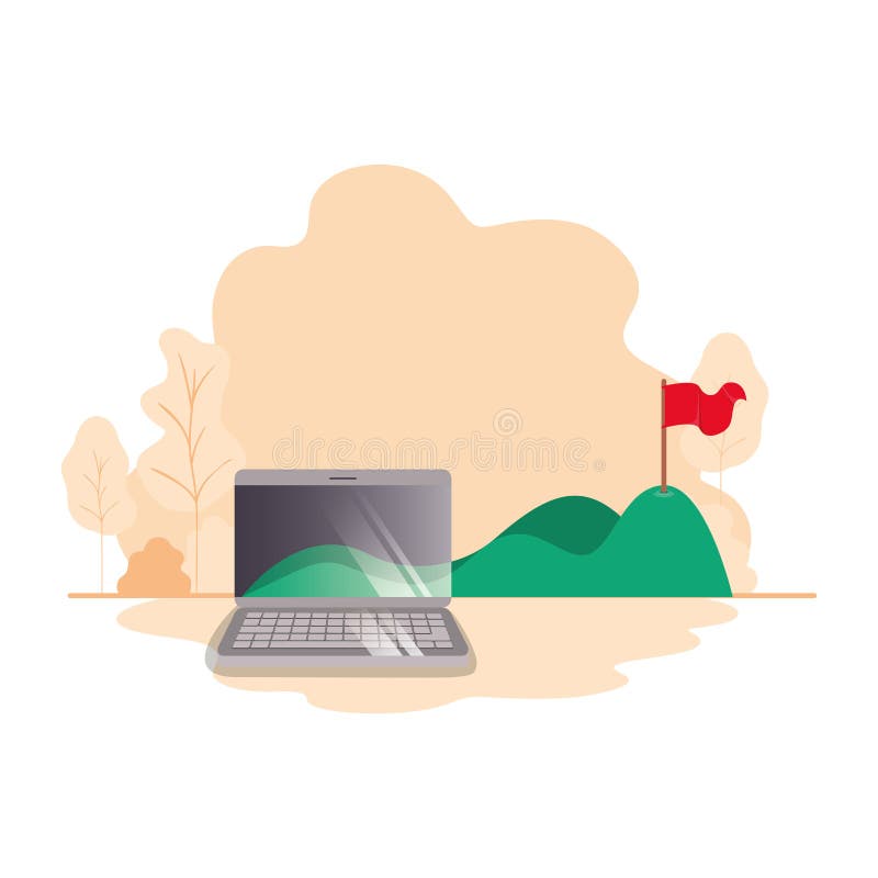 Laptop Computer with Mountain in Flag on Top Stock Vector ...