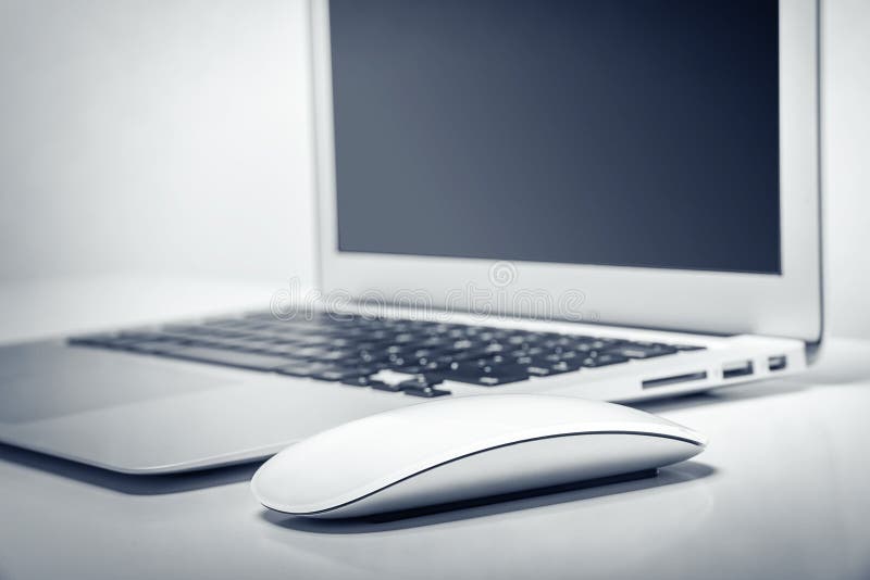 Laptop Computer with Mouse. Stock Image - Image of aluminum, open: 73416153