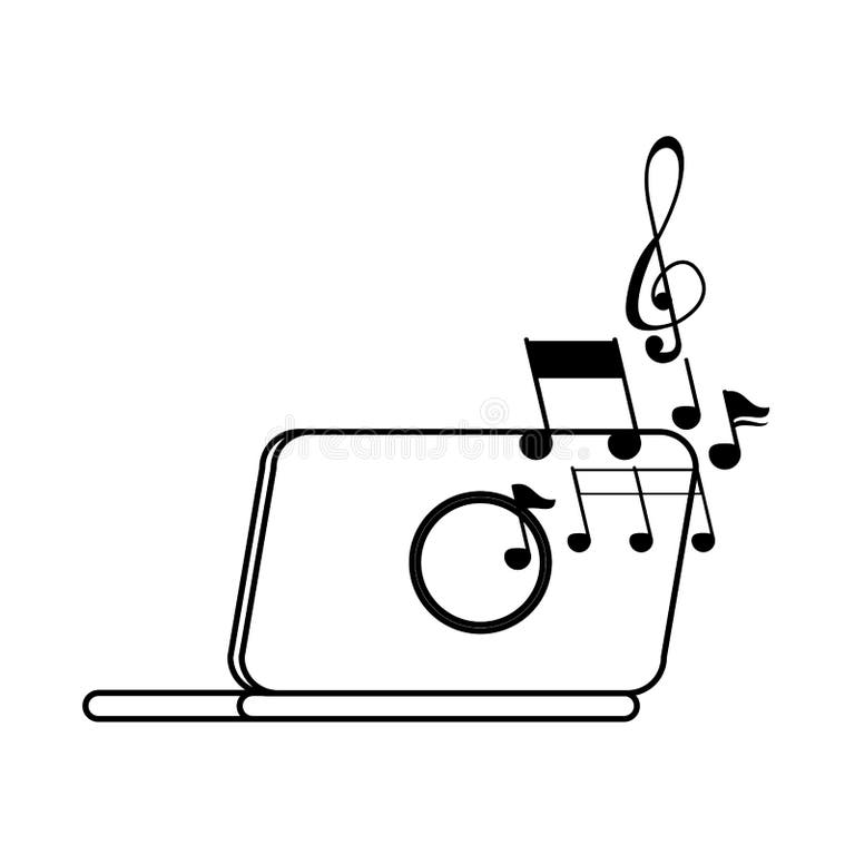 Laptop Computer with Music Notes Stock Vector - Illustration of musical ...