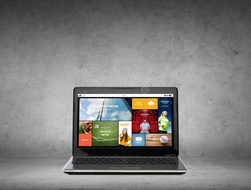 Laptop with Web Page Interface Design on Screen Stock Photo - Image of ...
