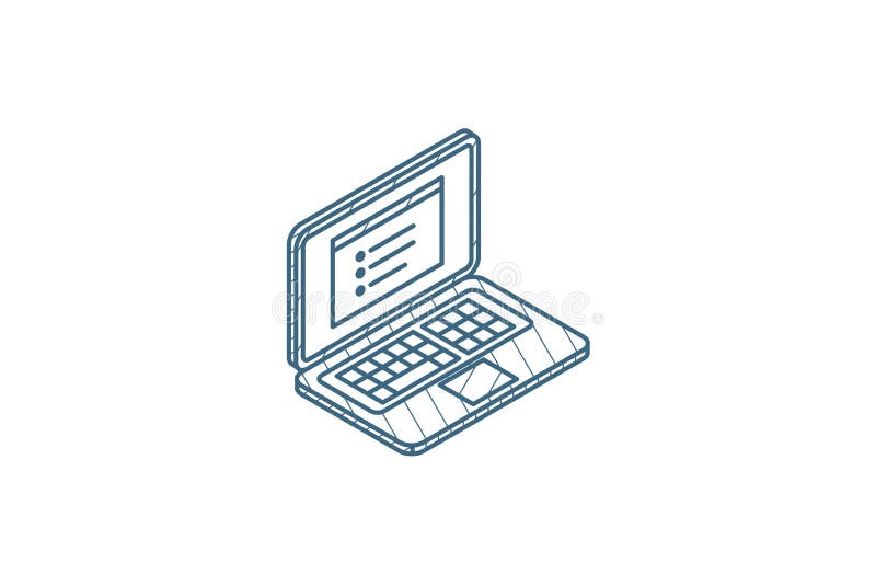 Laptop Computer, Notebook Isometric Icon. 3d Line Art Technical Drawing ...