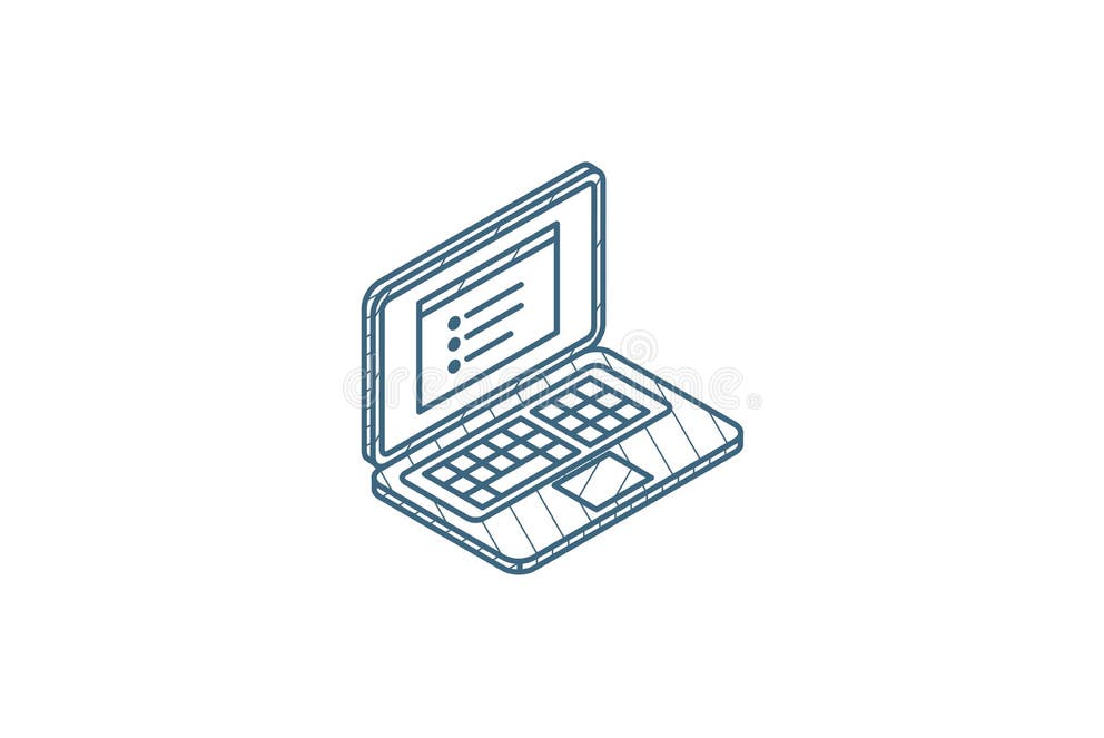 Laptop Computer, Notebook Isometric Icon. 3d Line Art Technical Drawing ...