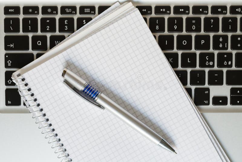 Laptop Computer with Notepad, Pen and Keyboard Stock Image - Image of ...