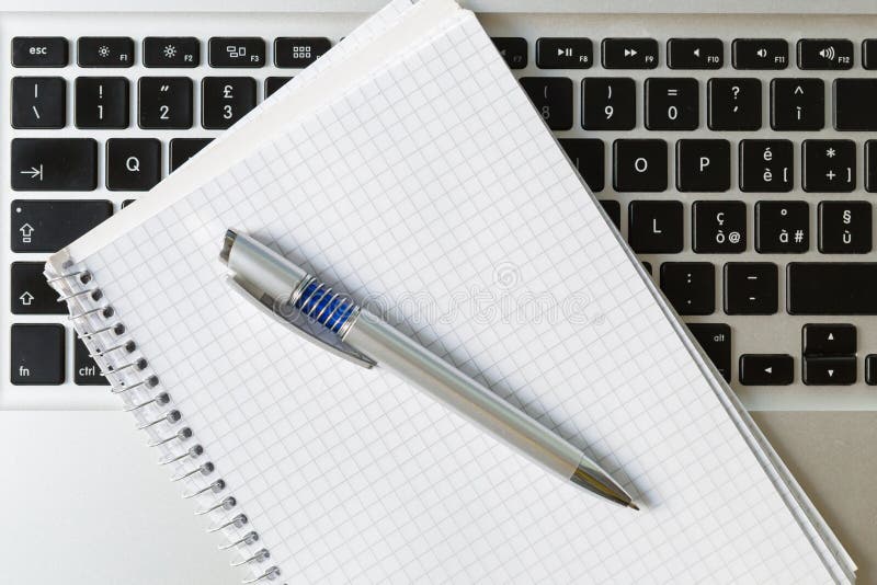 Laptop Computer with Notepad, Pen and Keyboard Stock Image - Image of ...
