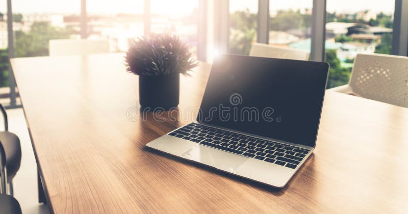 Laptop Computer on the Office Table. Stock Image - Image of desk ...