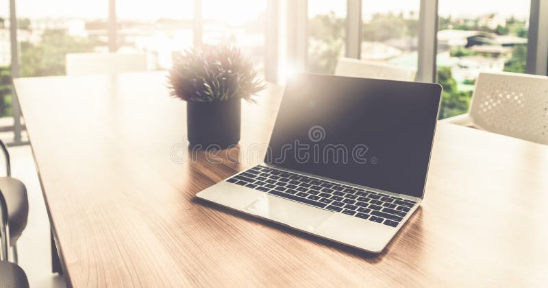 Laptop Computer on the Office Table. Stock Image - Image of office ...