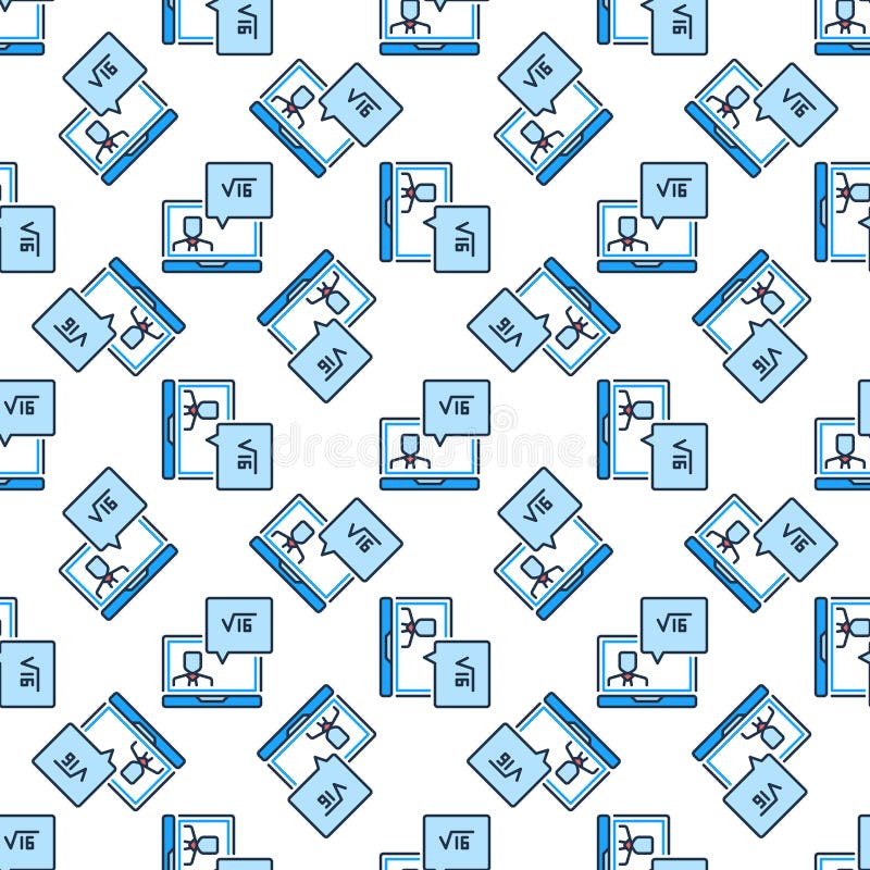 Laptop Computer with Online Math Teacher Vector Colored Seamless ...