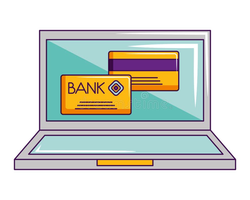 Laptop Computer Online Shopping Bank Cards Stock Vector - Illustration ...