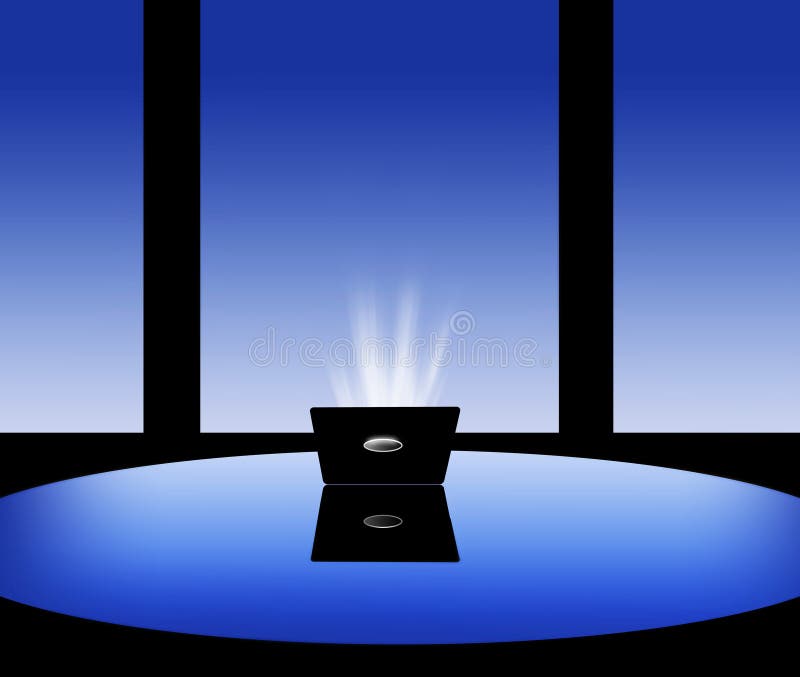 A Laptop Computer is Open and Glowing on a Glass Topped Table in an ...