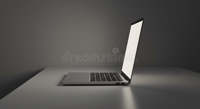 Laptop Computer Open on Table with Blank Screen for Mockup Stock ...