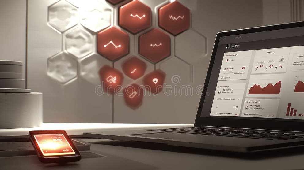 A Laptop Computer is Open To a Screen Displaying a Graph Stock Photo - Image of button ...