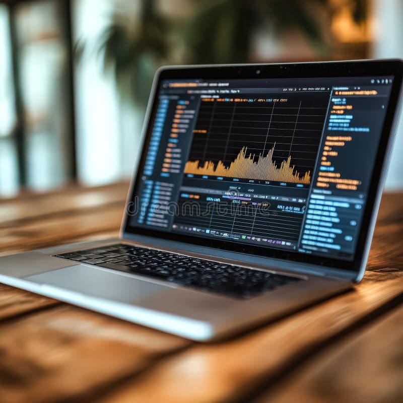 Laptop Computer is Open To a Screen Displaying a Graph Stock Photo - Image of currency, analysis ...