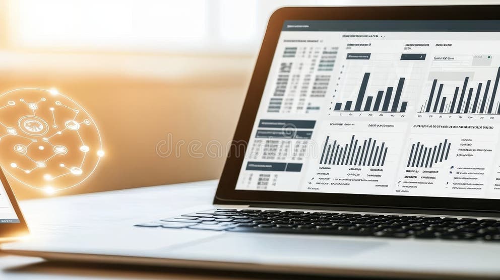 A Laptop Computer is Open To a Screen Displaying a Graph Stock Image - Image of data, person ...