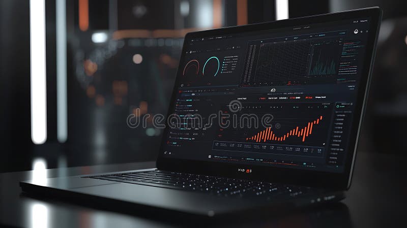 A Laptop Computer is Open To a Screen Displaying a Graph of Some Sort Stock Photo - Image of ...