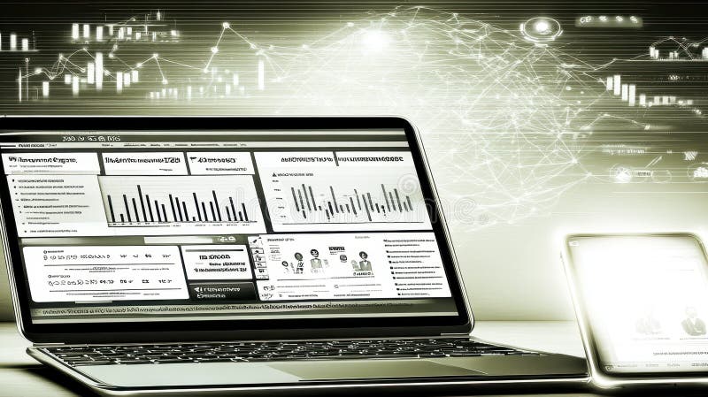A Laptop Computer is Open To a Screen Displaying a Graph of Some Sort Stock Image - Image of ...