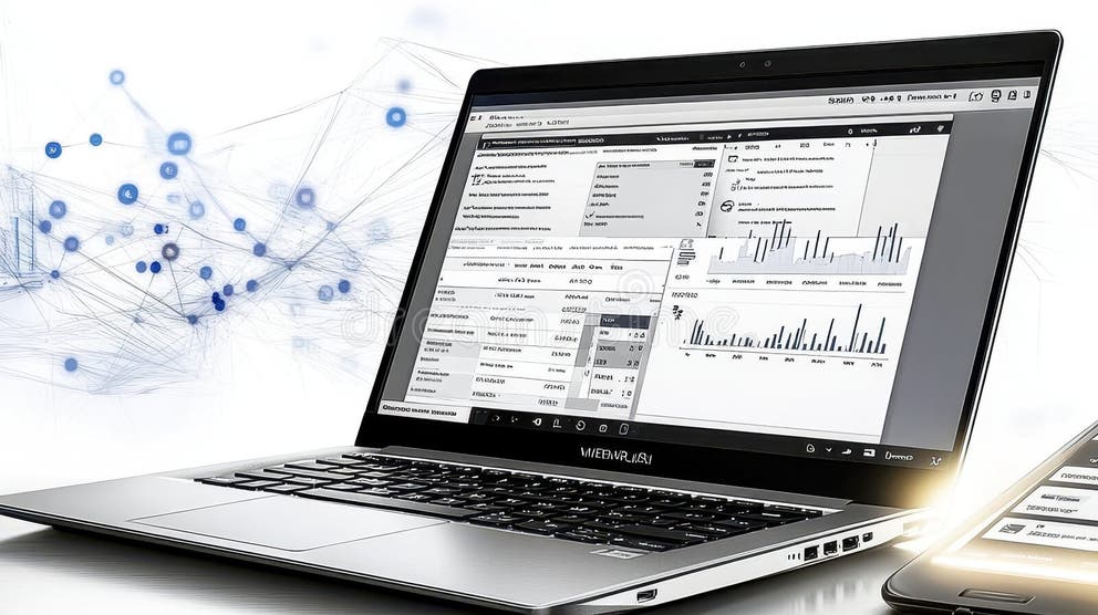 A Laptop Computer is Open To a Screen Displaying a Graph of Stock Prices Stock Illustration ...