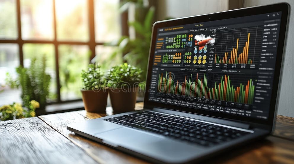 A Laptop Computer is Open To a Screen Displaying a Graph of Stock Prices Stock Photo - Image of ...