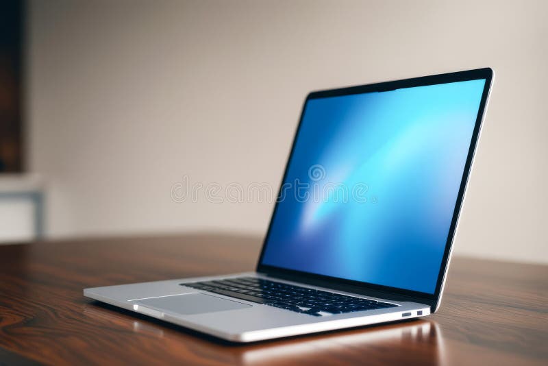 Laptop Computer is Open on a Wooden Table Stock Photo - Image of design ...