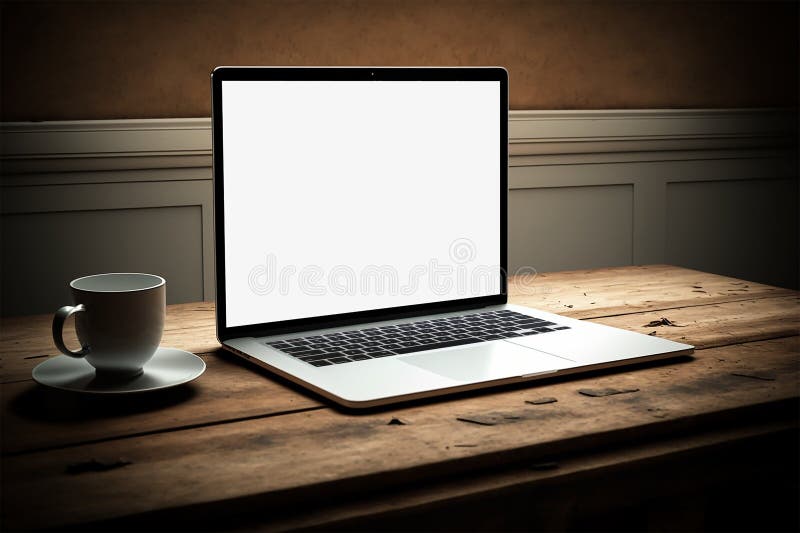 Laptop Computer with Opened Lid on Table in Home Office Workspace Stock ...