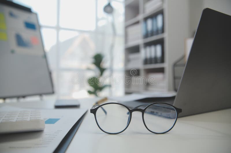 Laptop Computer with Opened Lid on Table in Meeting Room of Office ...