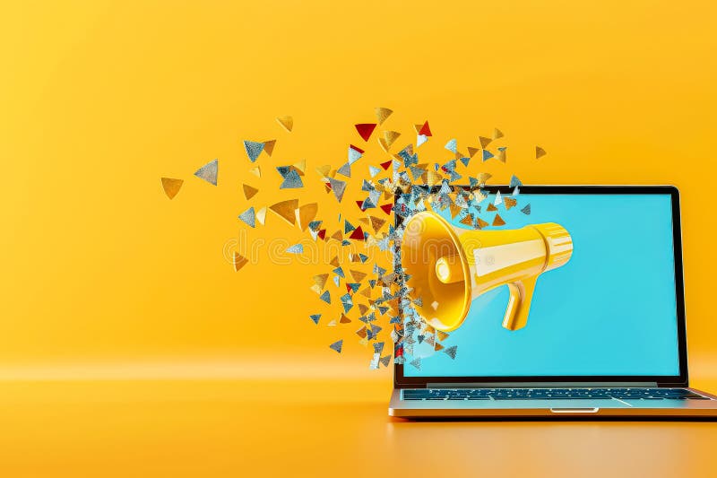 Laptop Computer with an Orange Megaphone on the Screen Stock Photo ...