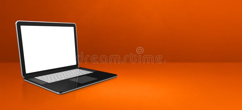 Laptop Computer on Orange Office Scene Background Banner Stock ...