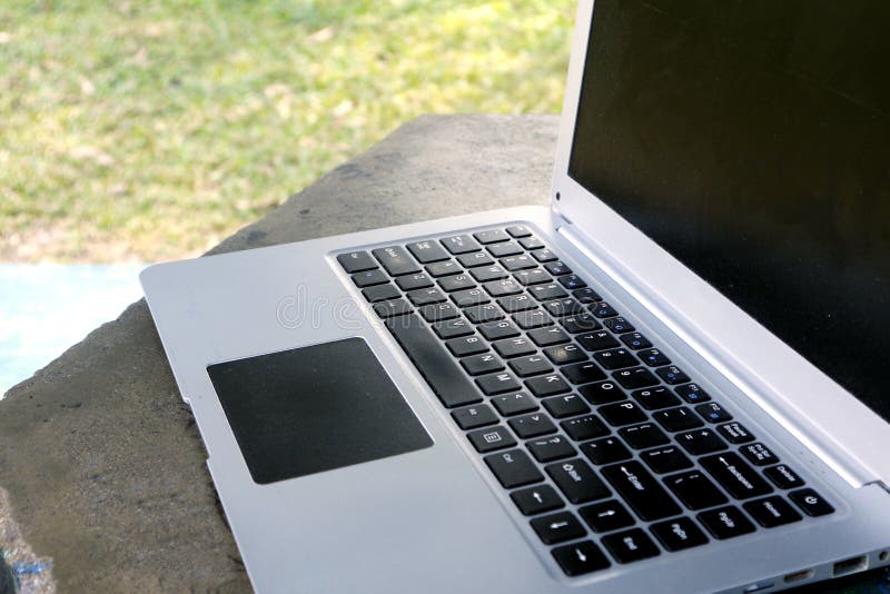 Laptop Computer at an Outdoor Park Stock Photo - Image of occupation ...