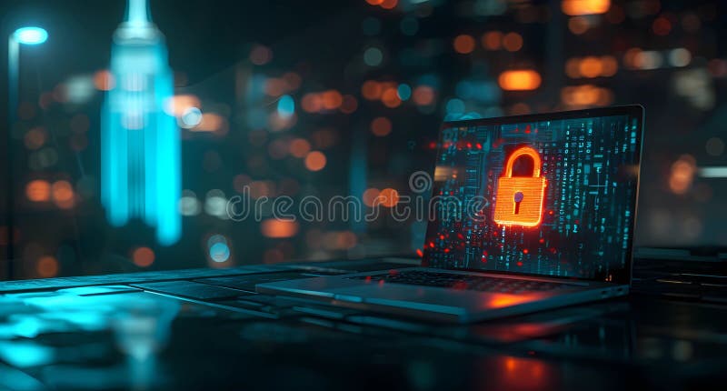 Laptop Computer with a Padlock on the Screen Stock Illustration ...