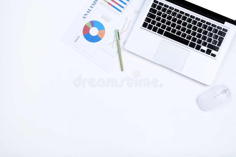 Laptop Computer with Paper Charts Stock Photo - Image of finance ...